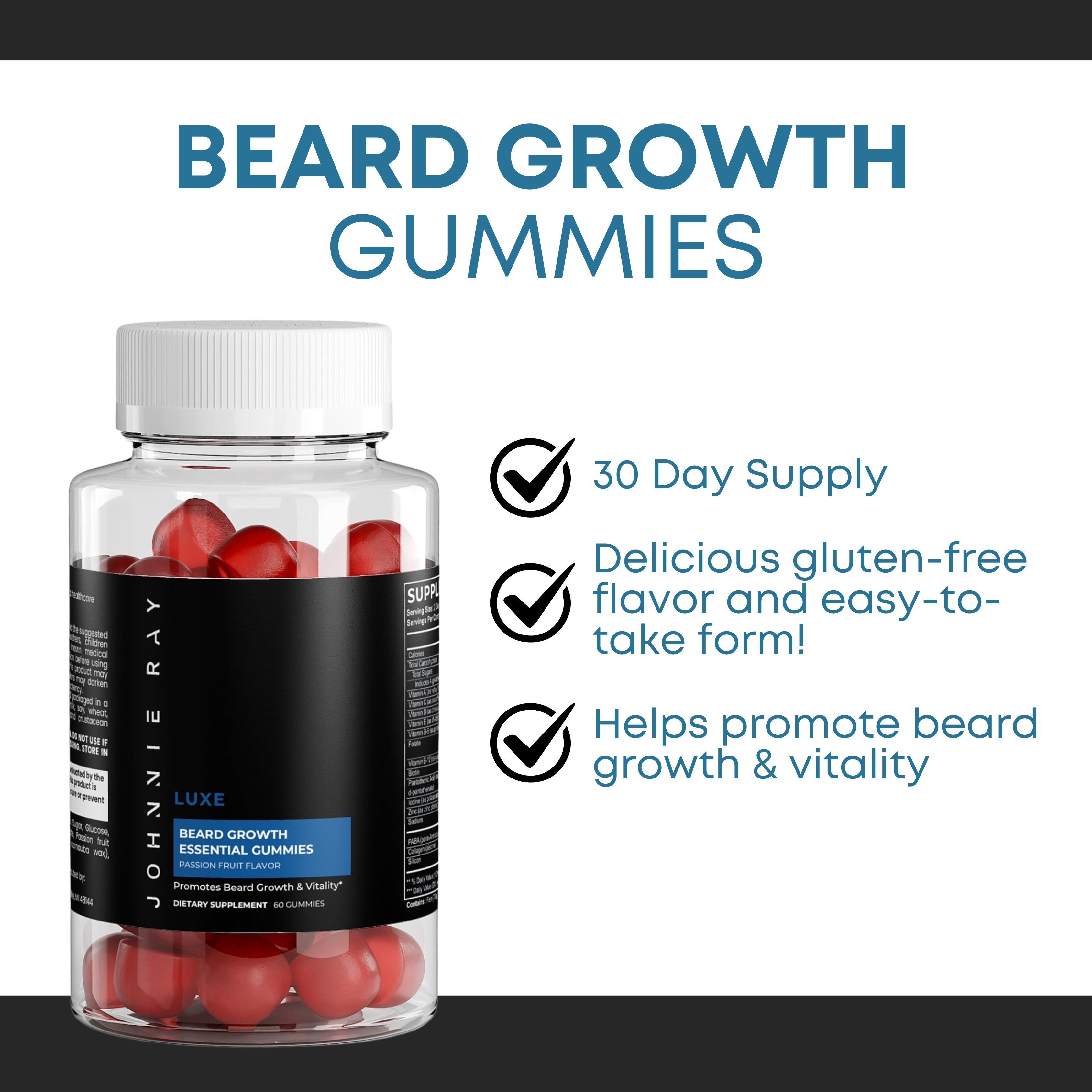 Beard Growth Supplement Gummies | Chewable Supplements | Johnnie Ray
